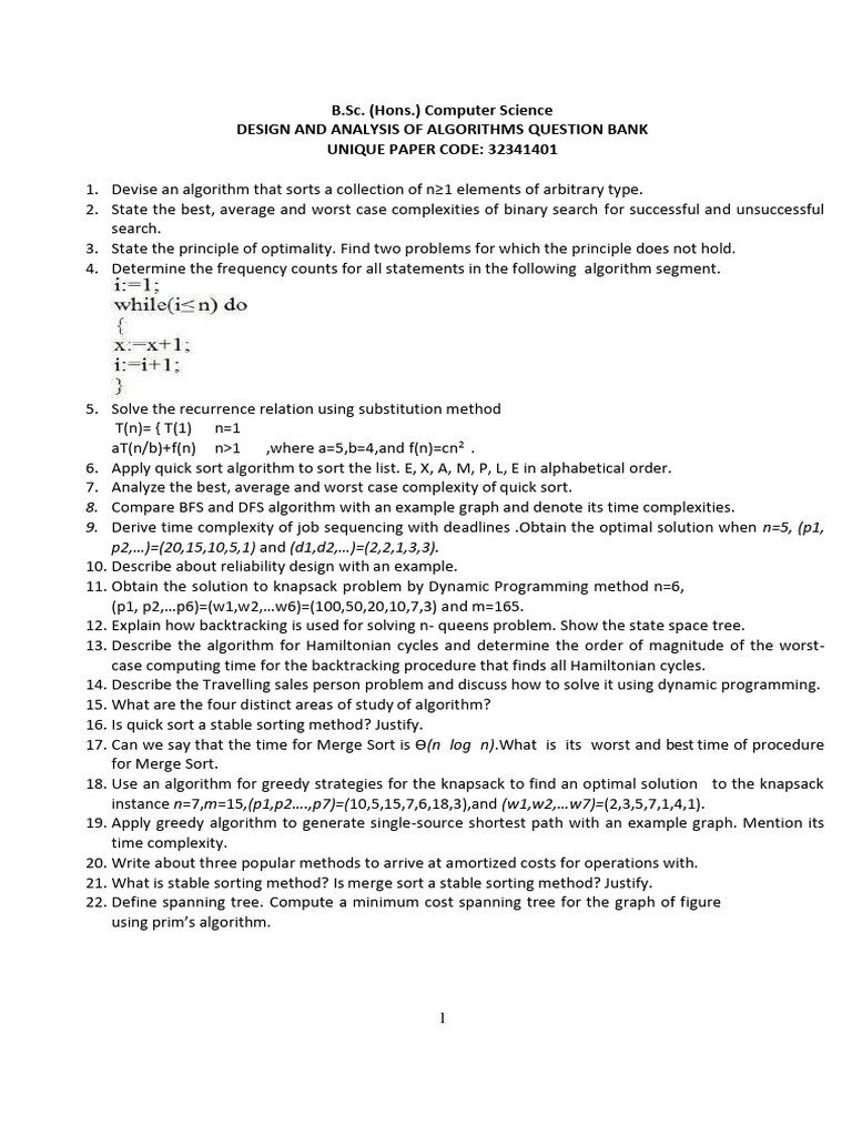 Design And Analysis Of Algorithms Questionbank Pdf Mathematical Relations Graph Theory