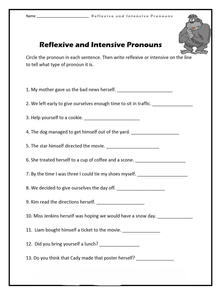 Reflexive and Intensive Pronoun Worksheet | PDF Reflexive and Intensive Pronoun Worksheet | PDF