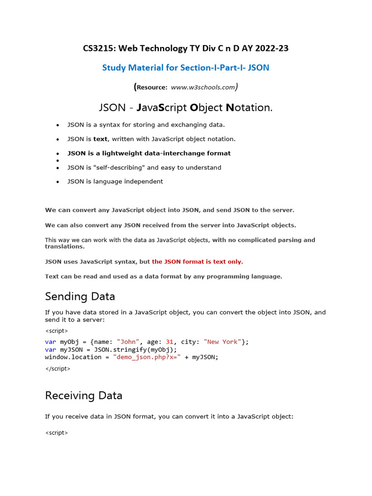 1.3 Study Material For Section-I-Part-I - JSON | PDF | Json | Xml