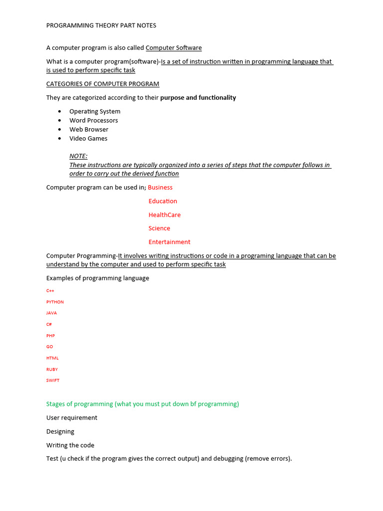Programming Shote Notes | Download Free PDF | Computer Programming ...