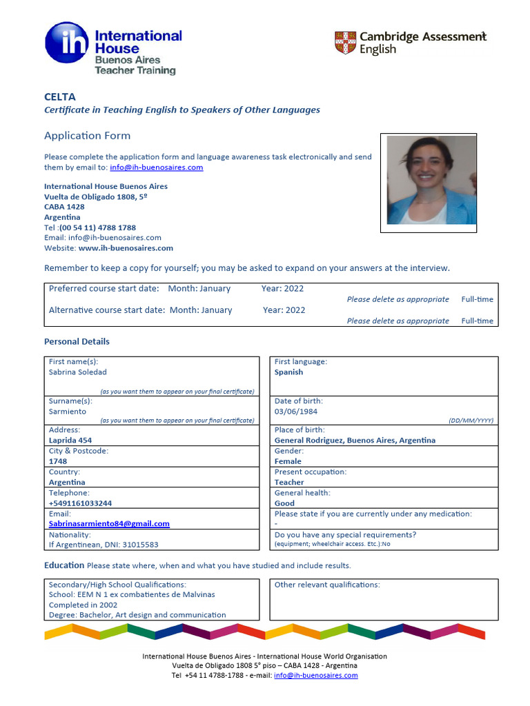 21 3 CELTA Applicationform2021 | PDF | Question | Verb