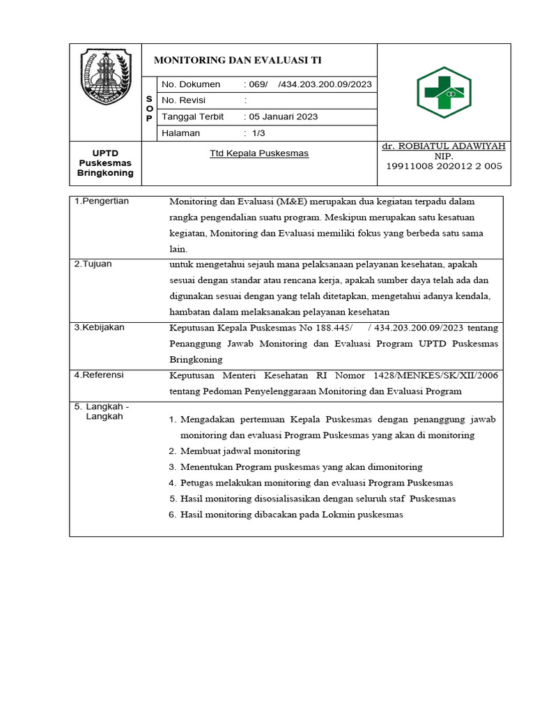 SOP Monitoring Dan Evaluasi 1 | PDF