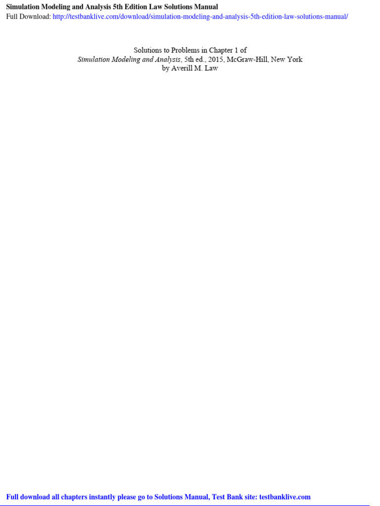 Simulation Modeling Analysis 5th Edition Law Solutions Manual PDF | PDF