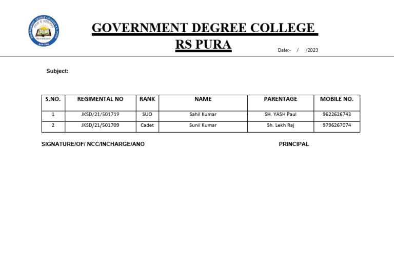 Nominal Roll For RDC Selection Process (1) - 2 | PDF