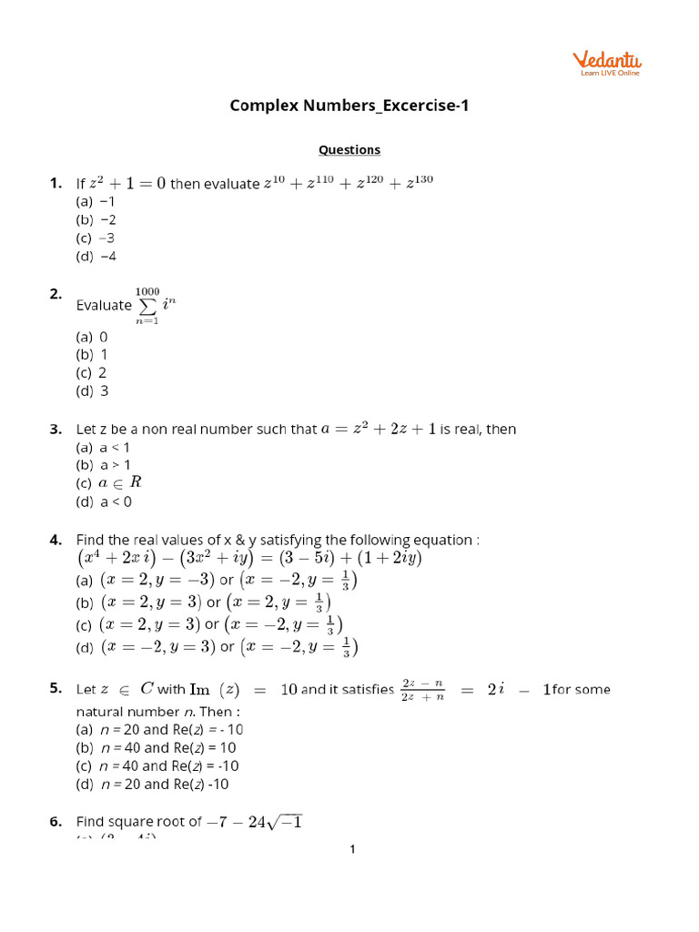 Complex Numbers - Excercise-1 For Jee | PDF