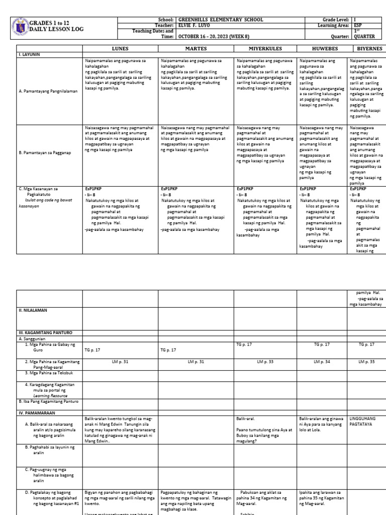 DLL - Esp 1 - Q1 - W8 | PDF
