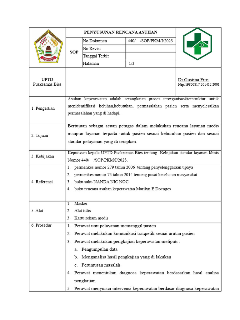 Sop Penyusunan Rencana Asuhan | PDF