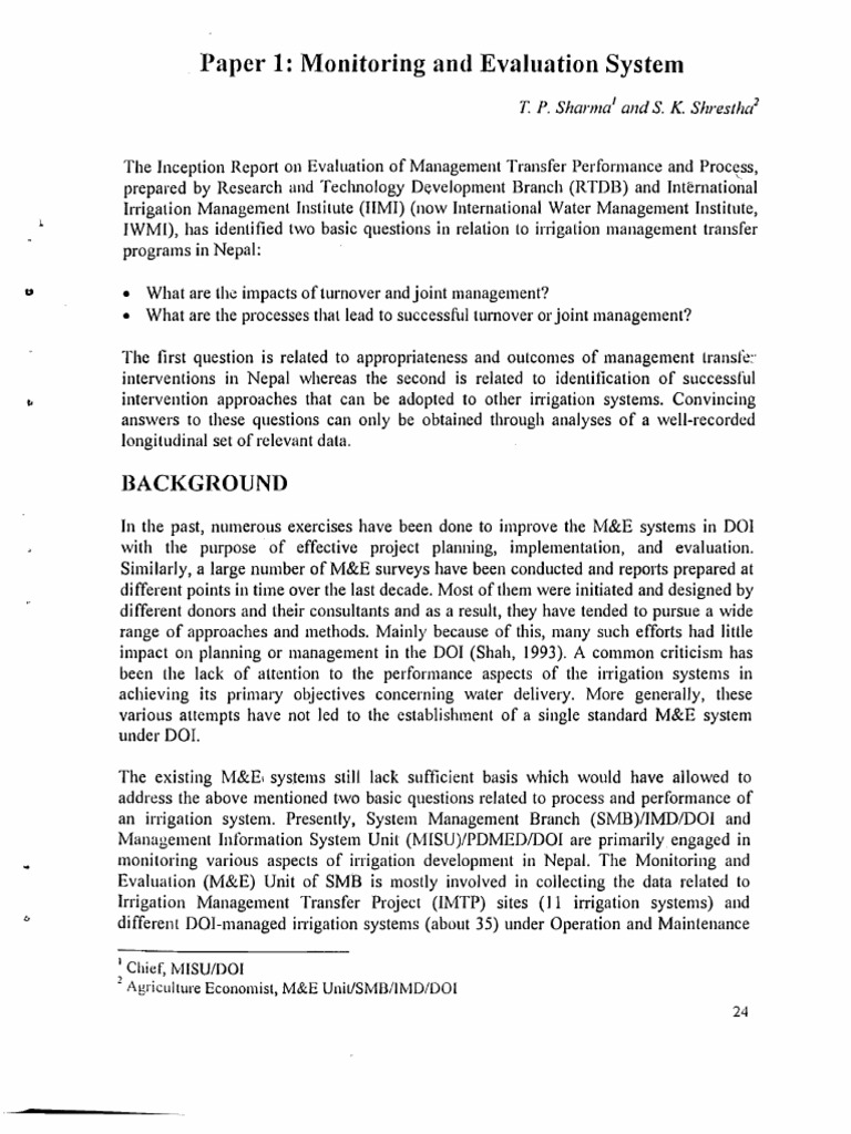 Monitoring&Evaluation For Irrigation Management Transfer Process | PDF | Databases | Data