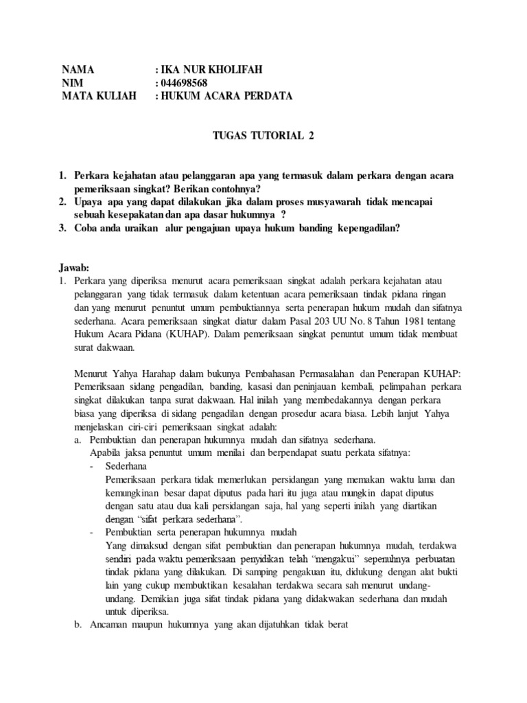 Jawaban Tugas Tutorial 2 HKUM4406 | PDF | Ilmu Sosial | Hukum