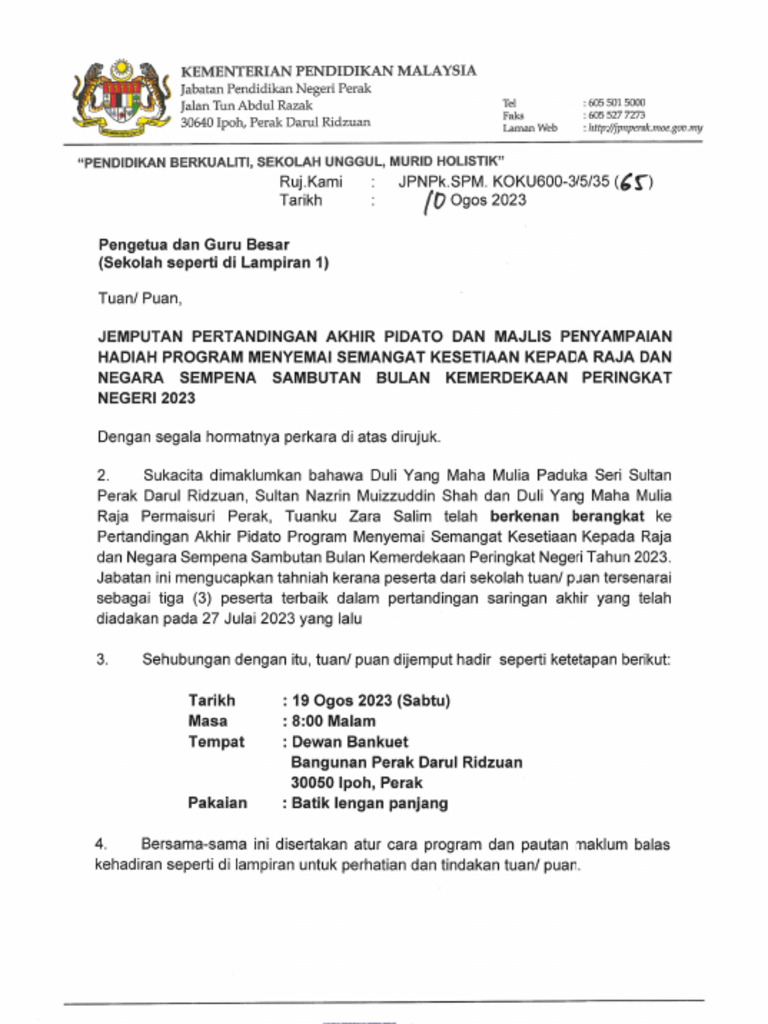 Surat Jemputan PGB Pertandingan Akhir Program Menyemai Semangat Kesetiaan Kepada Raja Dan Negara ...