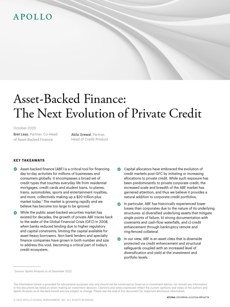 Apollo Global Asset Backed Finance White Paper | PDF | Loans | Asset ...