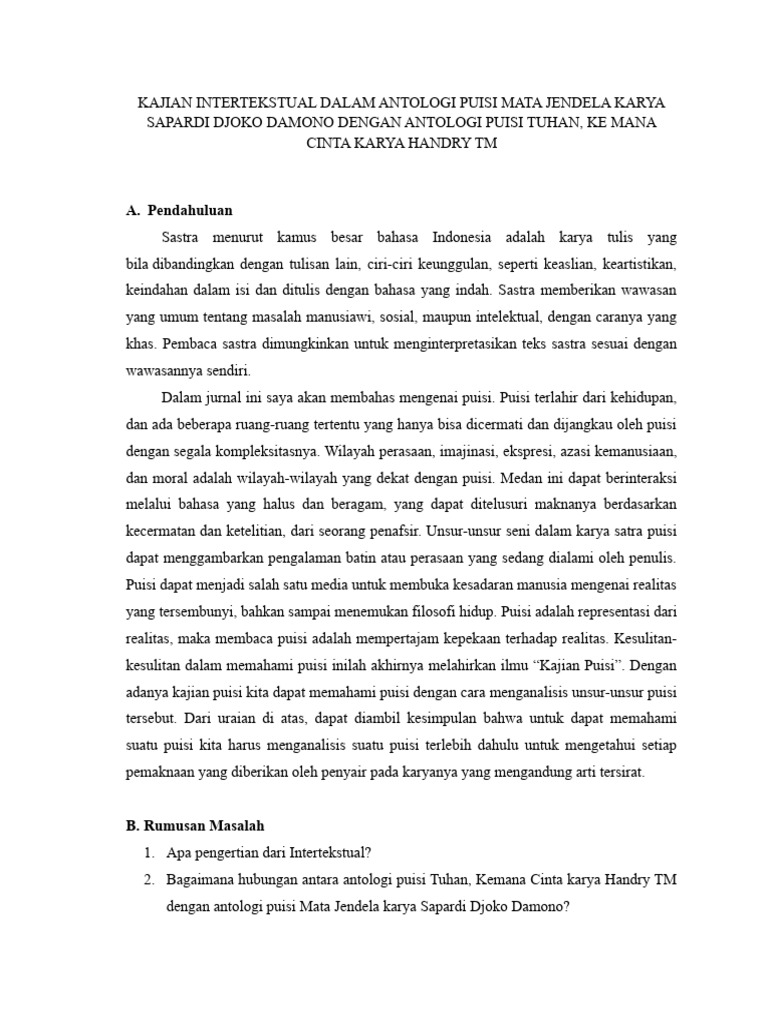 Kajian Intertekstual Puisi Sapardi | PDF | Seni & Disiplin Bahasa ...