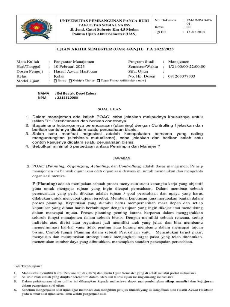 UAS Pengantar Manajemen | PDF