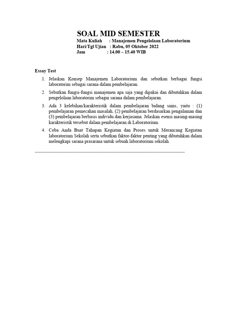 Soal UTS Manajemen Pengelolaan Lab | PDF