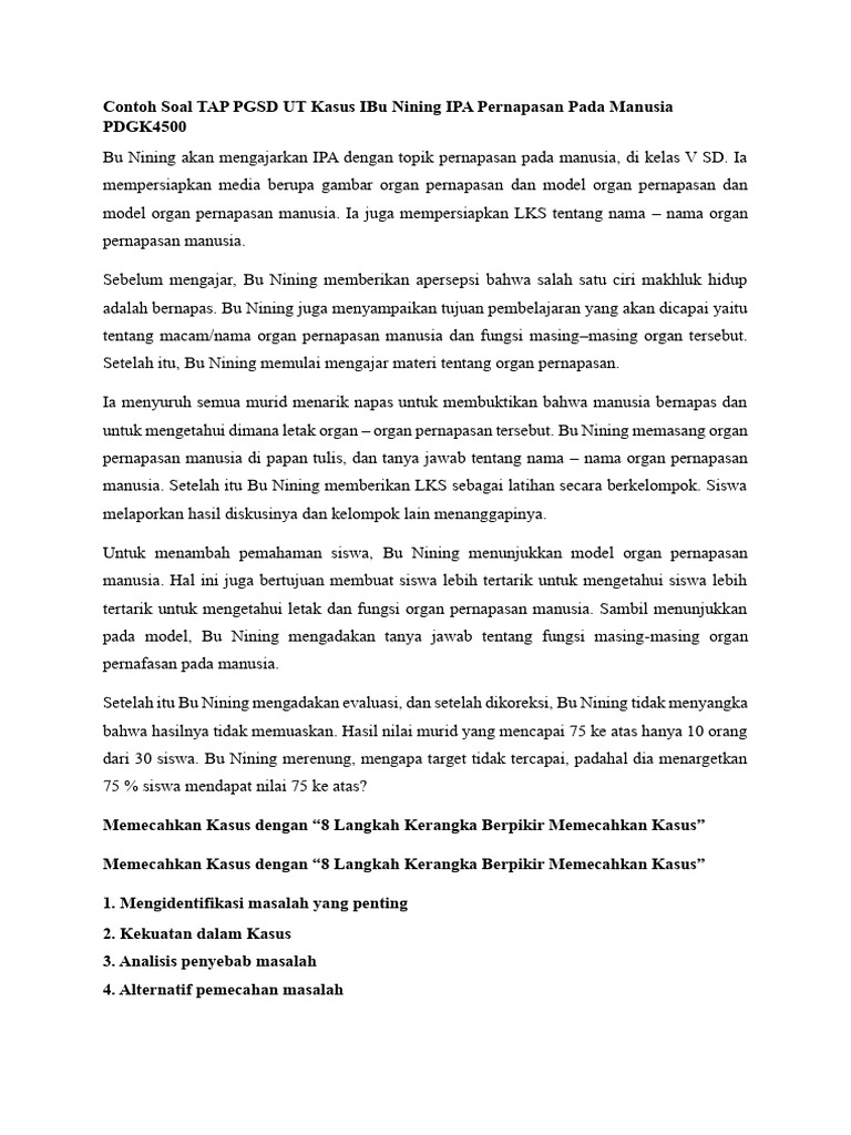 Contoh Tap PGSD Ut - Kasus Ibu Nining - Ipa Pernapasan Pada Manusia | PDF