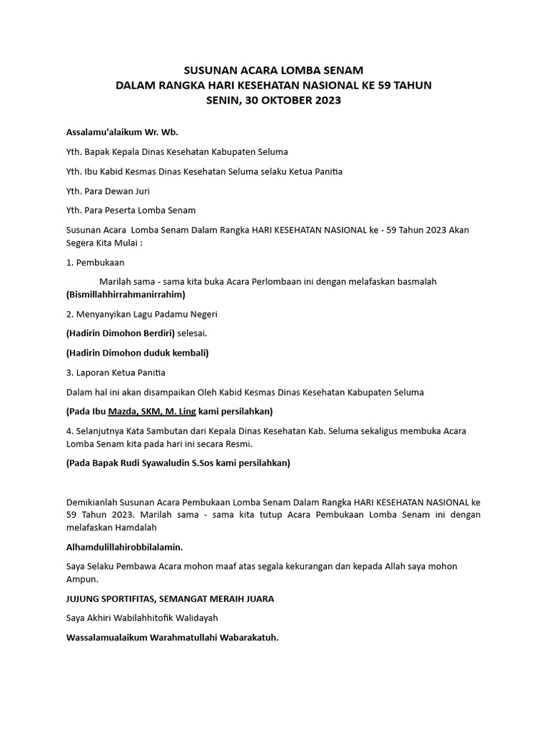 Susunan Acara Lomba Senam | PDF