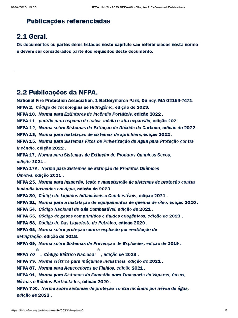 NFPA LiNK® - 2023 NFPA-86 - Chapter 2 Referenced Publications | PDF | Combustão | Química
