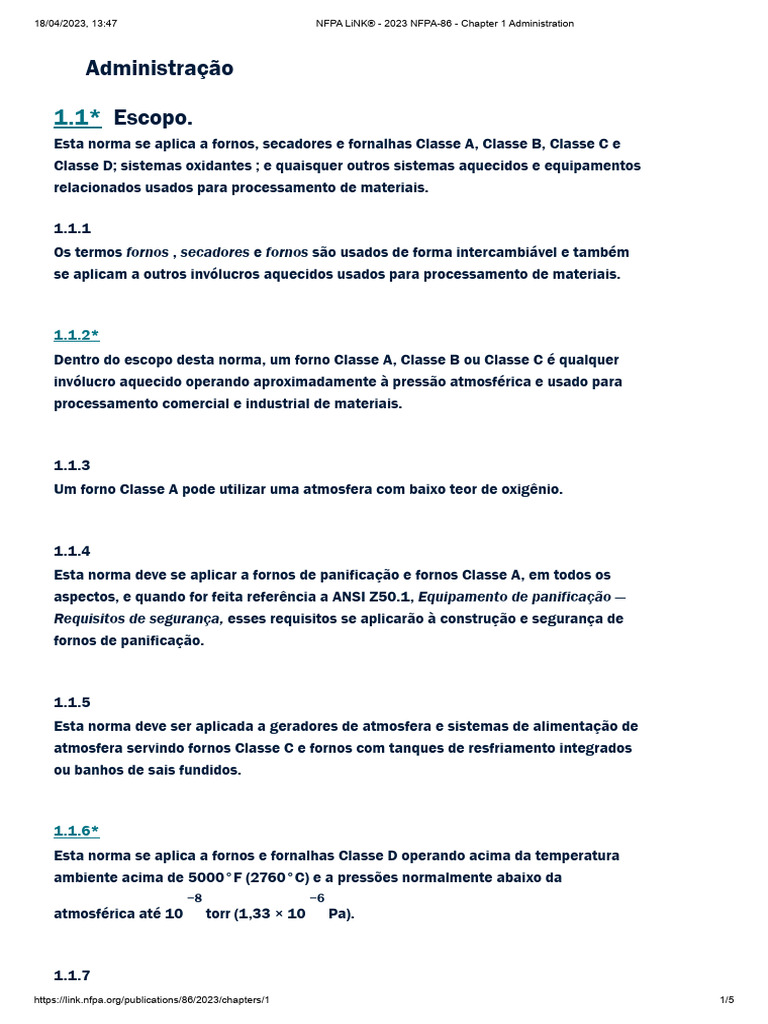 NFPA LiNK® - 2023 NFPA-86 - Chapter 1 Administration | PDF | Forno | Calor
