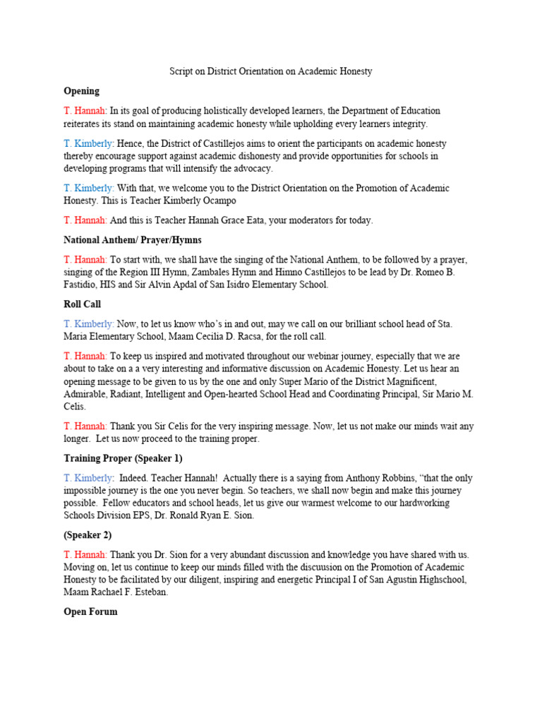 Script Academic Honesty | PDF | Social Science | Wellness