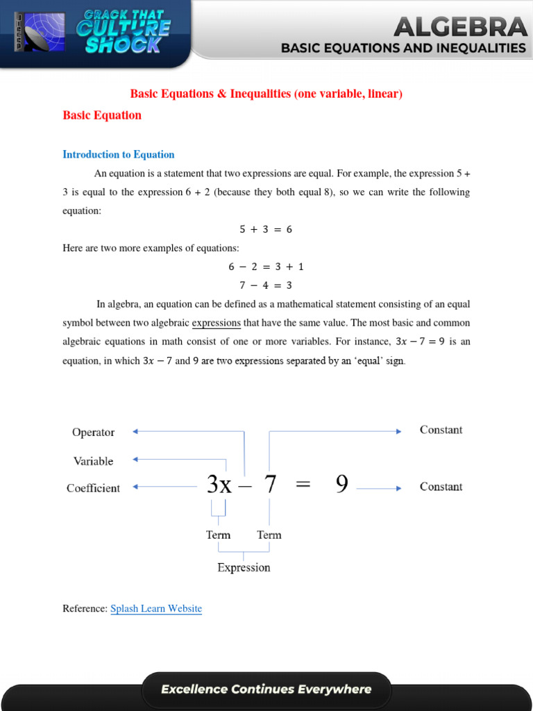 01 Solving Basic Equations and Inequalities (One Variable, Linear ...