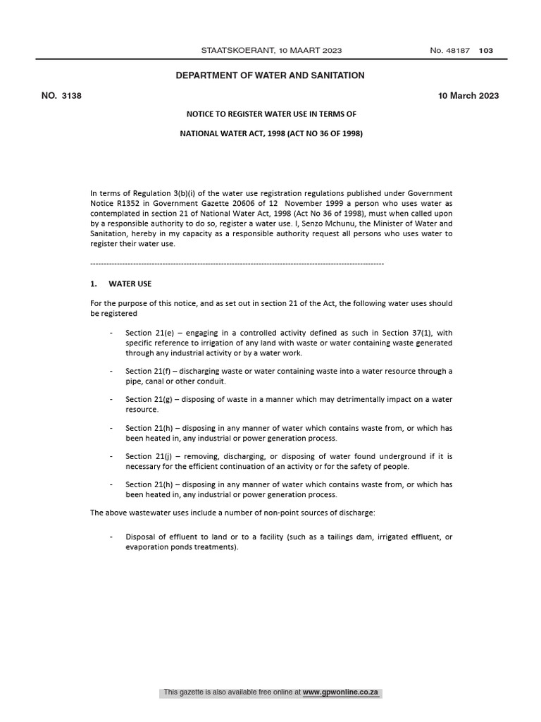Registration of Water Use | PDF | Water | Waste