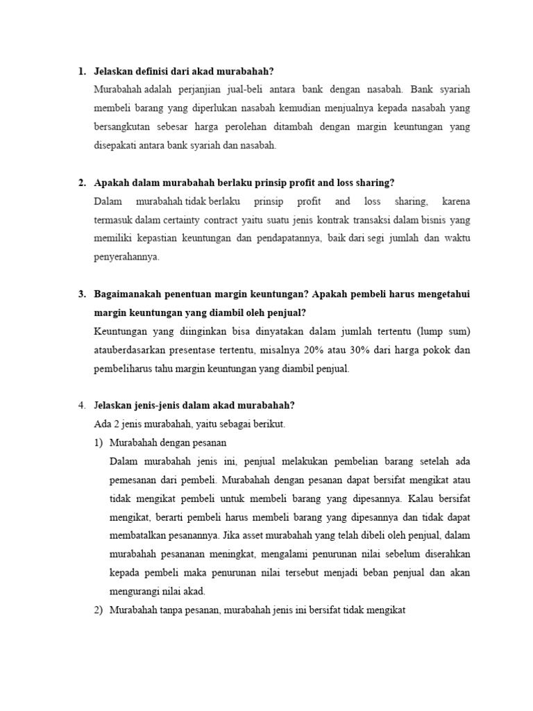 Pertanyaan Materi Akad Murabahah | PDF