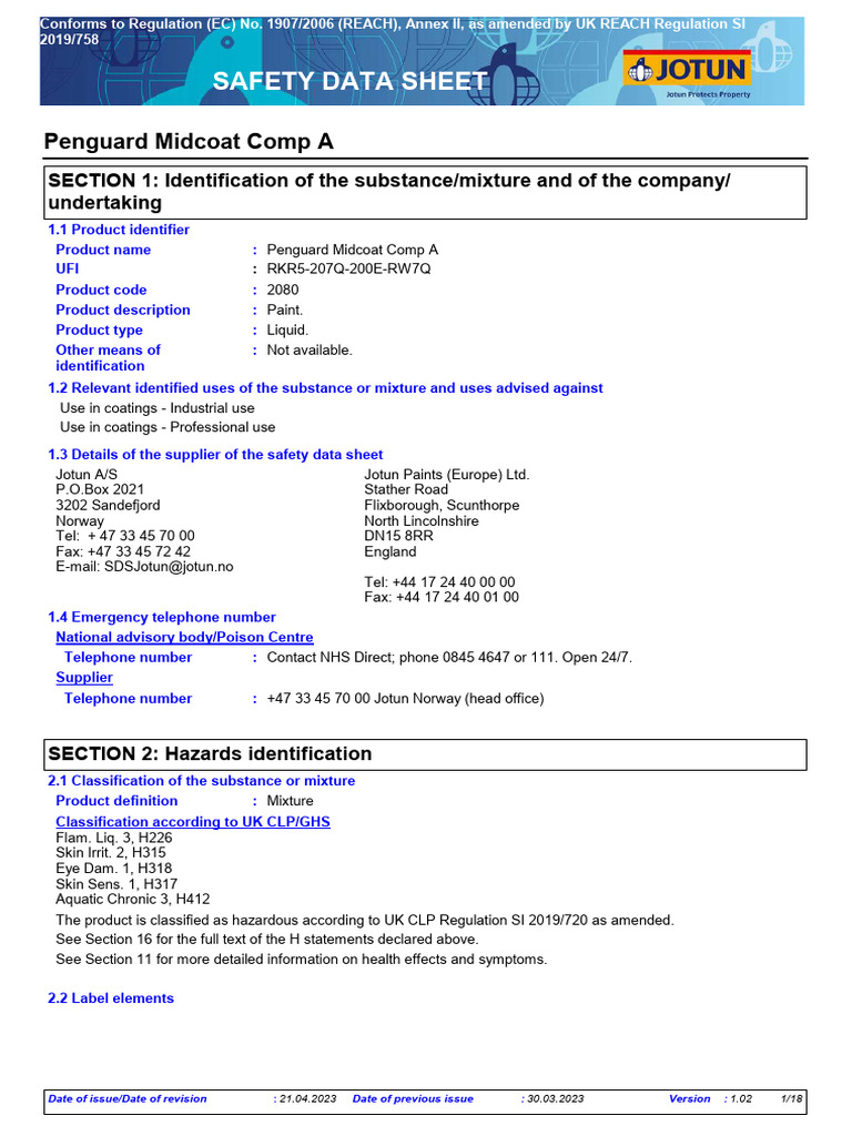 SDS 2080 Penguard Midcoat | PDF | Personal Protective Equipment | Melting Point
