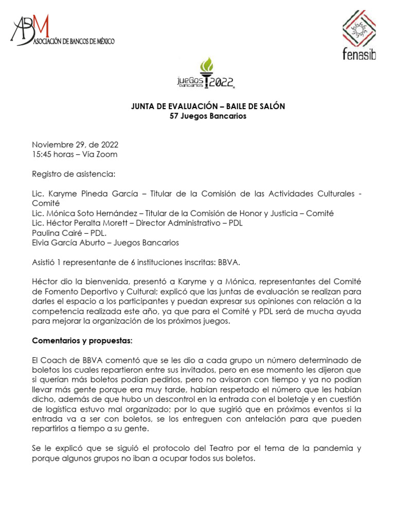 Minuta Junta de Evaluacion BS 57 JB | PDF