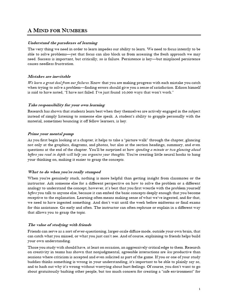 A Mind For Numbers | PDF | Mind | Thought