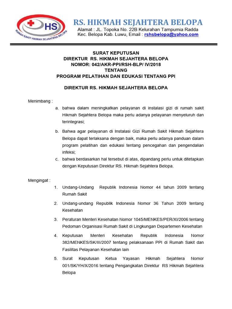 SK Pelatihan Dan Edukasi Tentang PPI | PDF