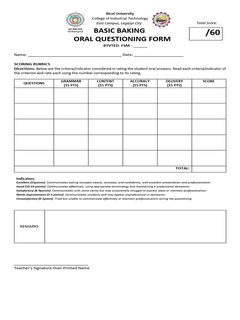 Oral Questioning Rubrics | PDF