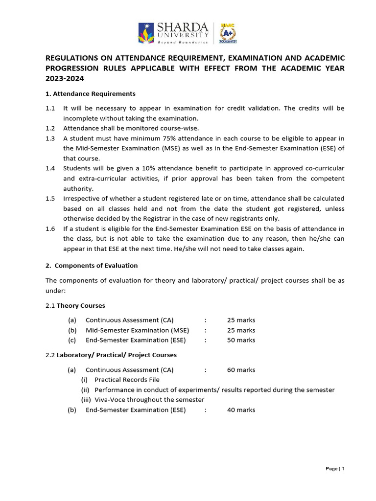 Academic Progression Rule A Y 2023-24 | PDF | Academic Term