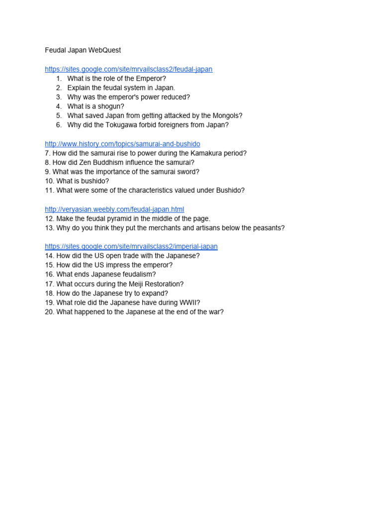 Feudal Japan WebQuest Guide | PDF | Travel