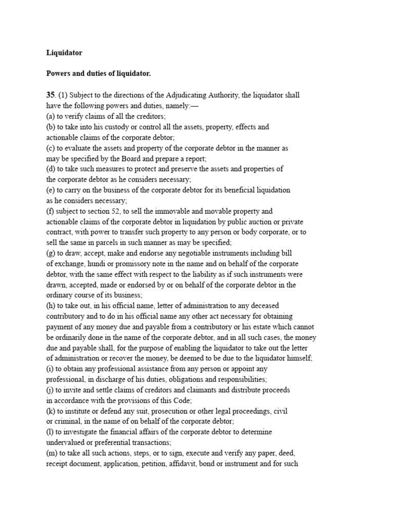 Liquidator | PDF | Liquidation | Creditor