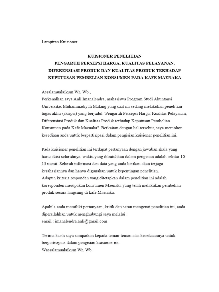 Lampiran Kuisioner | PDF