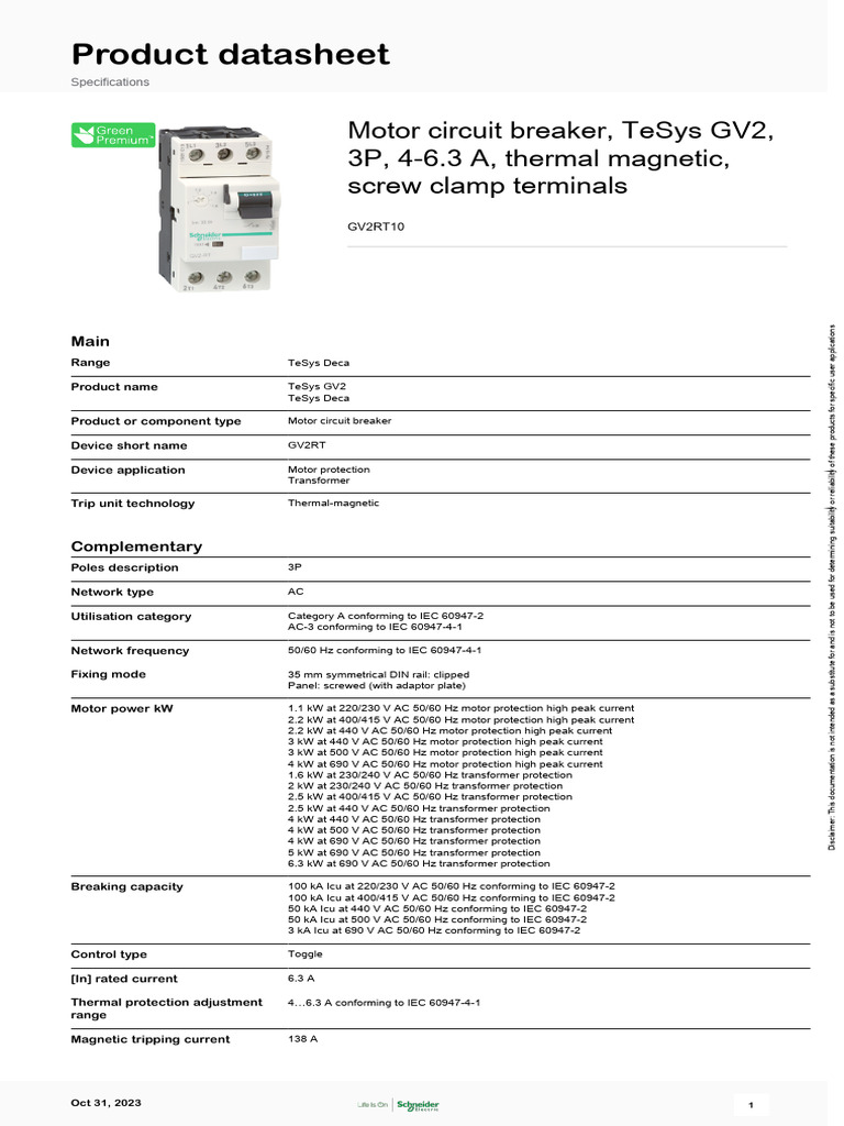 TeSys GV2 - GV2RT10 | PDF | Alternating Current | Transformer