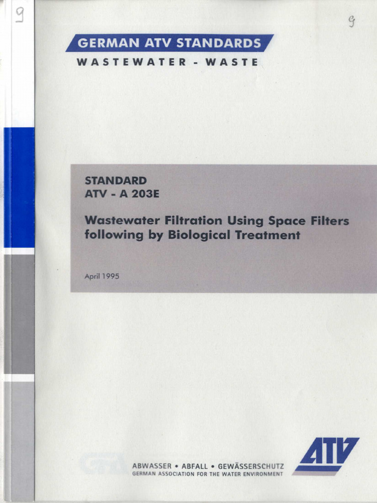ATV-A 203E (Wastewater Filtration Using Space Filters Following by ...