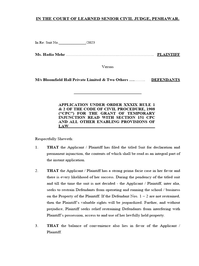 Stay Application, Hadia Mehr vs. Bloomfield Hall Private Limited | PDF ...