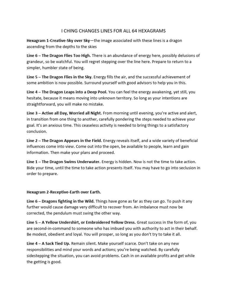 Iching Changing Lines For 64 Hexagrams | PDF | Humility | Leadership