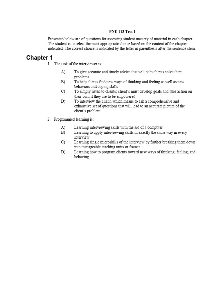 PNE 113 Test | PDF | Nonverbal Communication | Thought