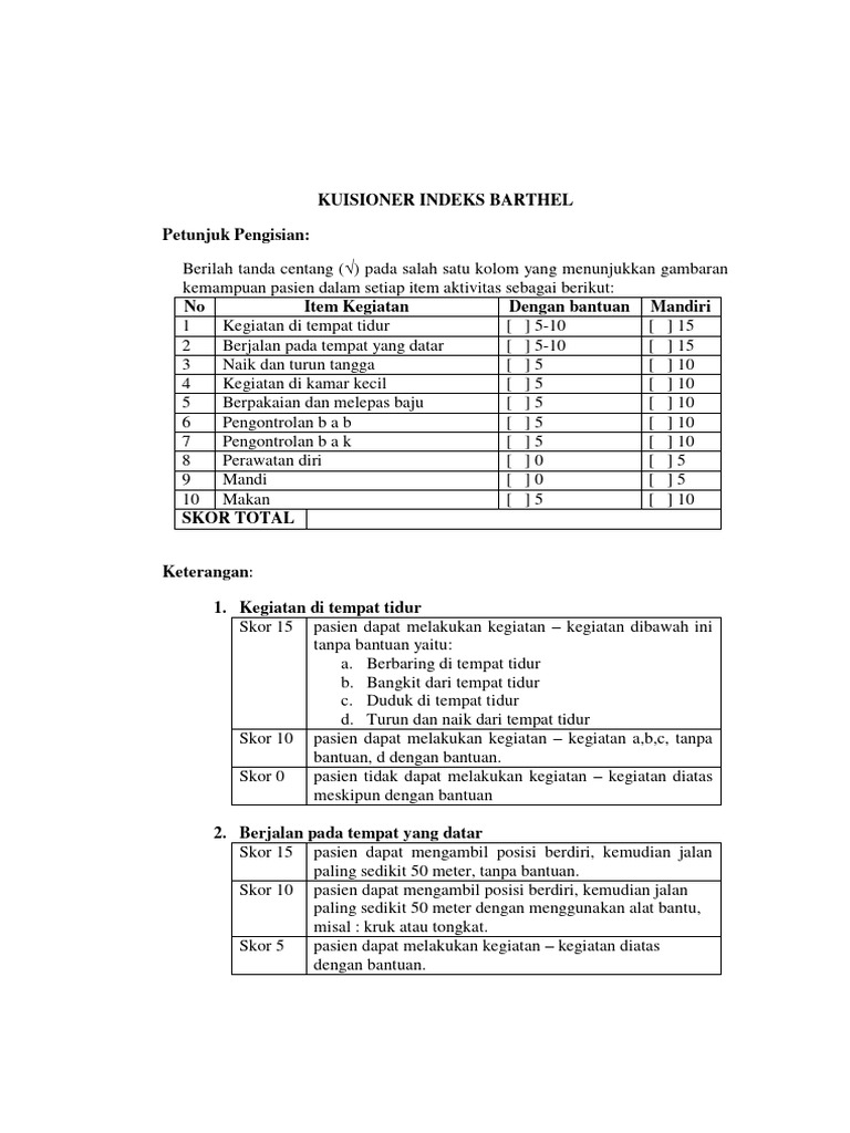 Kuisioner Indeks Barthel | PDF | Sains & Matematika