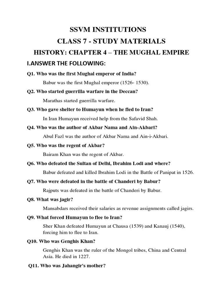 SSVM Institutions Class 7 - Study Materials: History: Chapter 4 - The ...