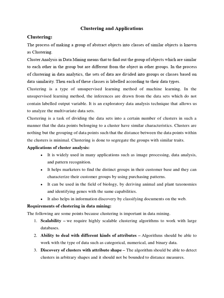 UNIT 4 Clustering and Applications | PDF | Cluster Analysis | Data Analysis