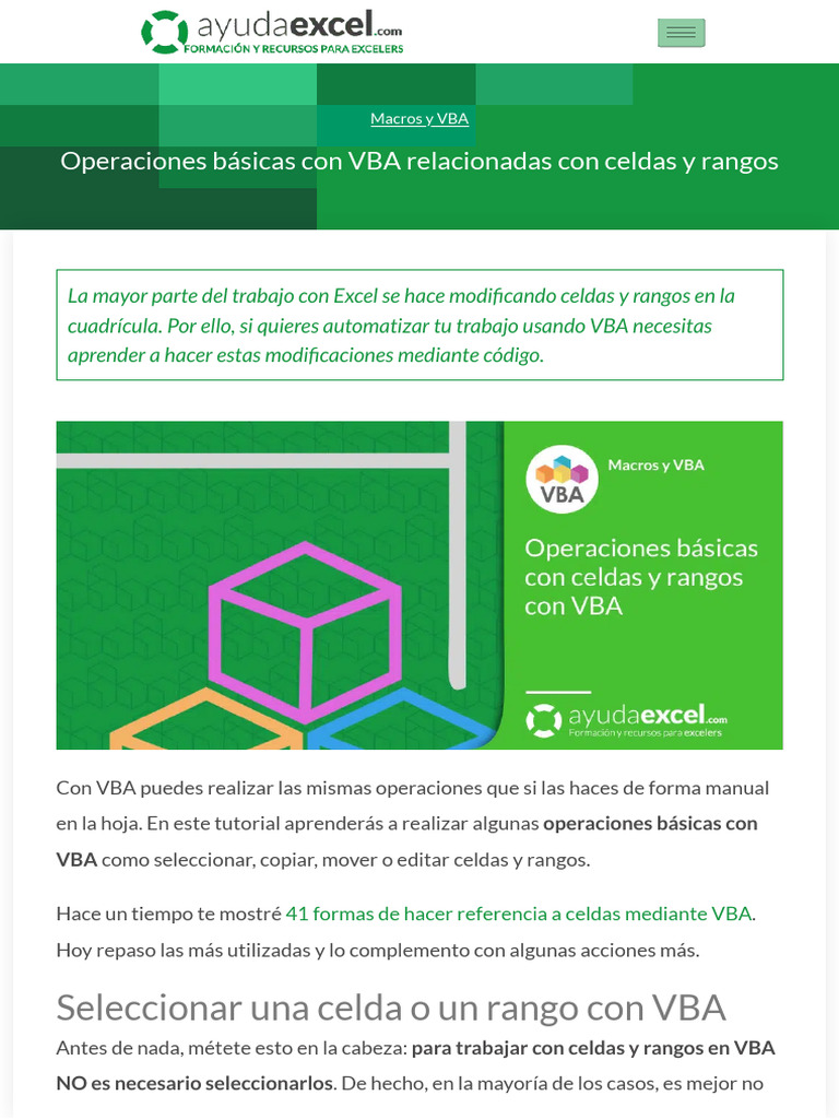 Operaciones Básicas Con VBA Con Celdas y Rangos - Ayuda Excel | PDF ...