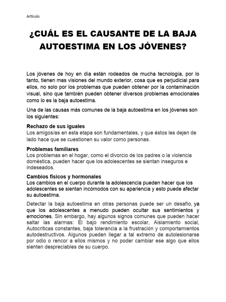 Articulo Sobre La Baja Autestima | PDF