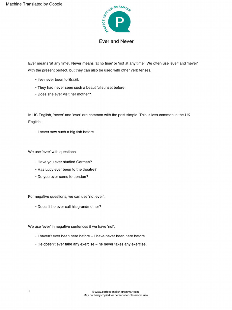 Ever and Never | PDF | Human Communication | Language Mechanics