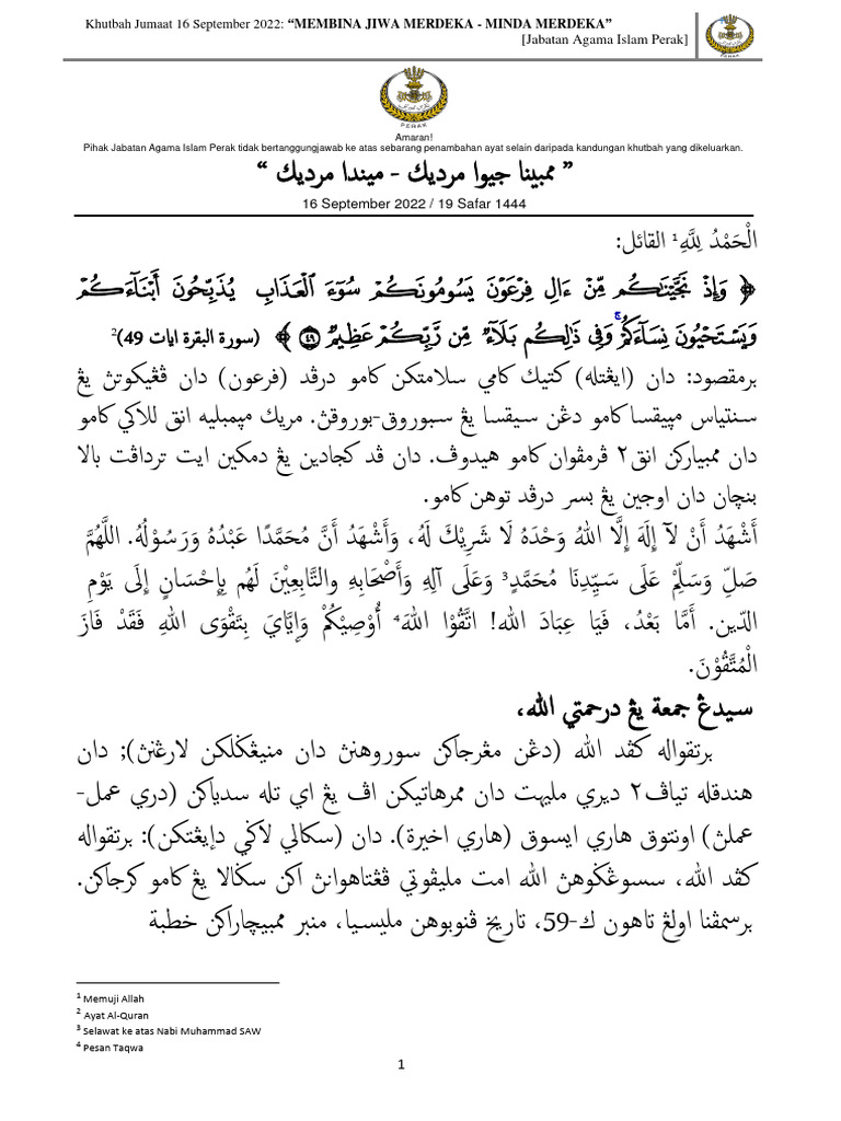 Khutbah Jumaat 16 September 2022 - Membina Jiwa Merdeka - Minda Merdeka ...