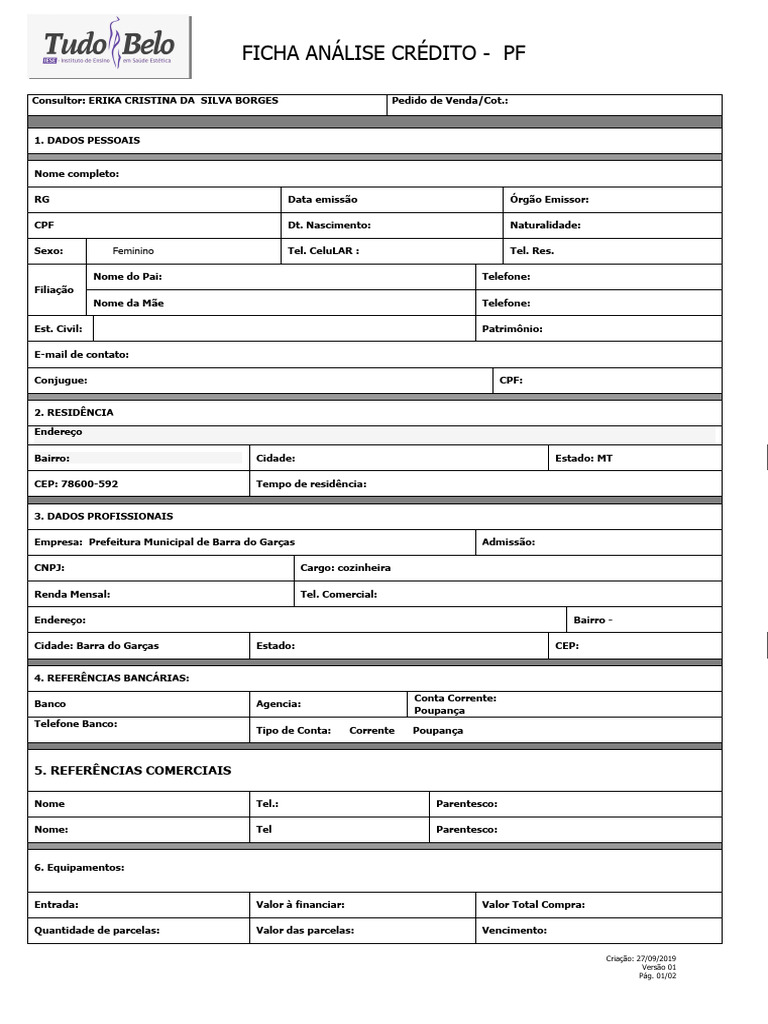 Ficha Cadastral Analise PF 9 | PDF | Crédito | Finanças e Administração ...