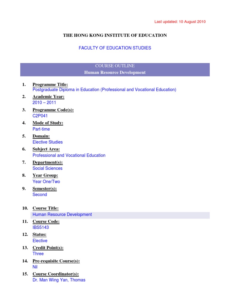 Human Resource Development: Course Outline | Download Free PDF ...
