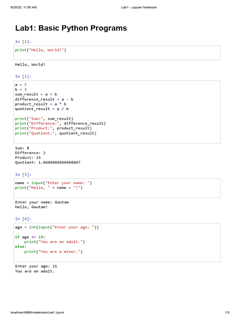 Lab1 - Jupyter Notebook | PDF
